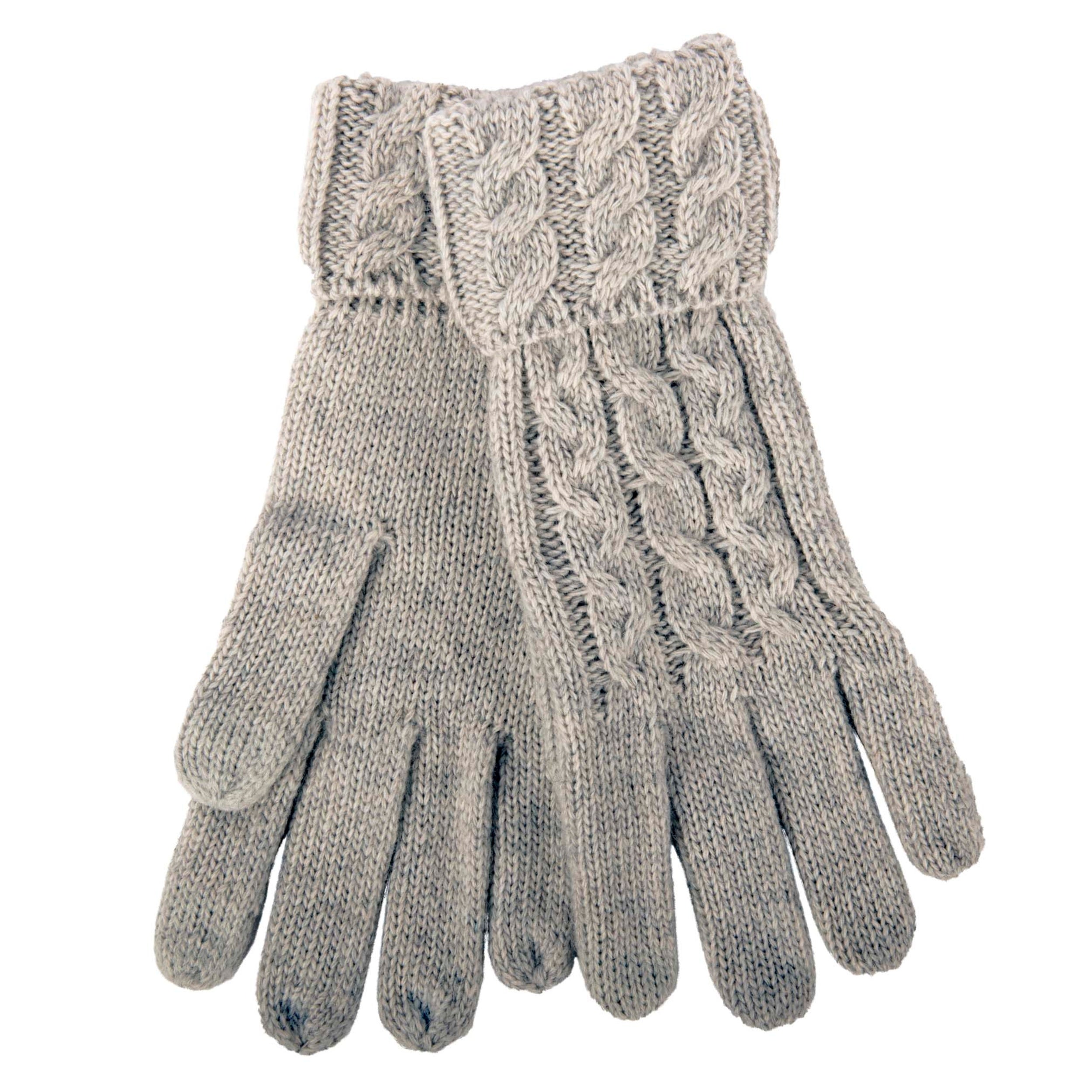Aran Cable Cuff Fine GG Glove - Silver Grey